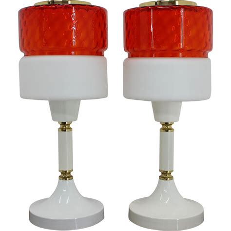 Ein Paar Vintage Tischlampen Aus Glas Und Messing Tschechien1960