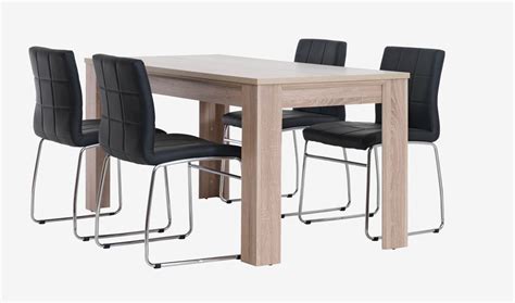 HASLUND L160 Tafel Eiken 4 HAMMEL Stoelen Zwart JYSK