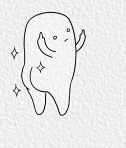 A Black And White Drawing Of A Tooth With Stars On The Side In Front Of A