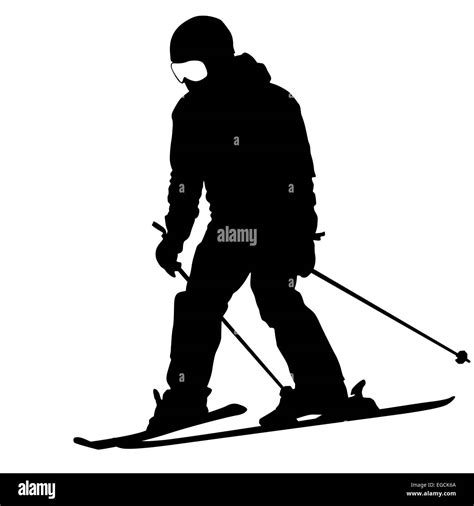 Mountain Skier Speeding Down Slope Vector Sport Silhouette Stock Photo