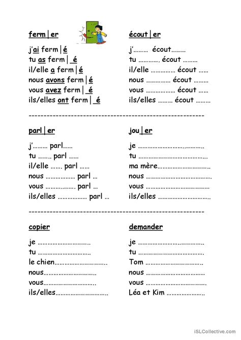 verbes réguliers en er au présent e Français FLE fiches pedagogiques