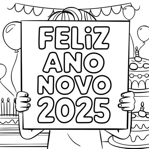 Desenhos de Feliz Ano Novo 2025 Para Crianças de 3 Ano para Colorir e