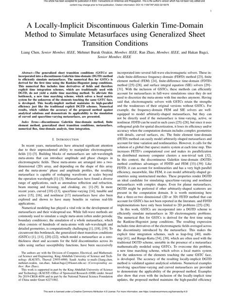 pdf a locally implicit discontinuous galerkin time domain method to simulate metasurfaces