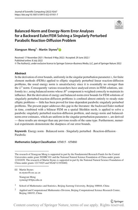 balanced norm and energy norm error analyses for a backward euler fem solving a singularly