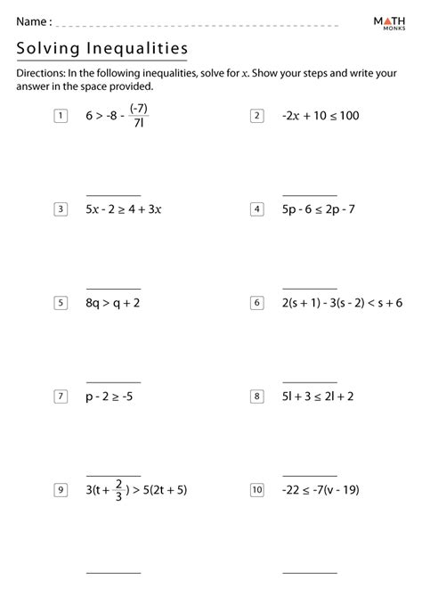 Solving And Graphing Two Variable Inequalities Worksheets