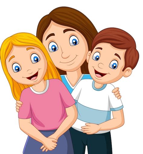 Ilustración de una madre con hijo e hija Vector Premium