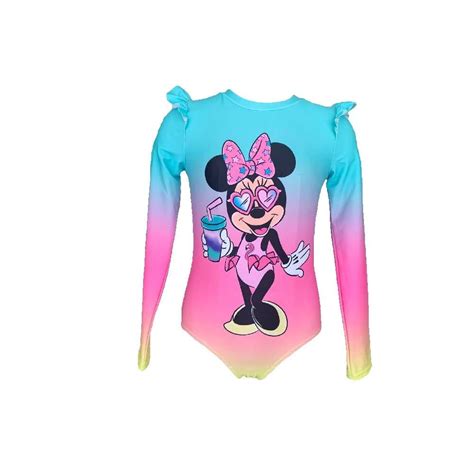 Traje de Baño Minnie Mouse Talla 8 Sustentable Manga Larga con Olanes