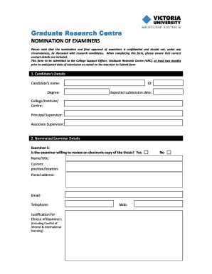 Fillable Online Vu Edu Nominated Examiners Form Vu Edu Fax Email