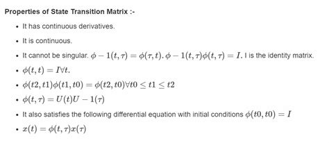 what are the properties of state transition matrix