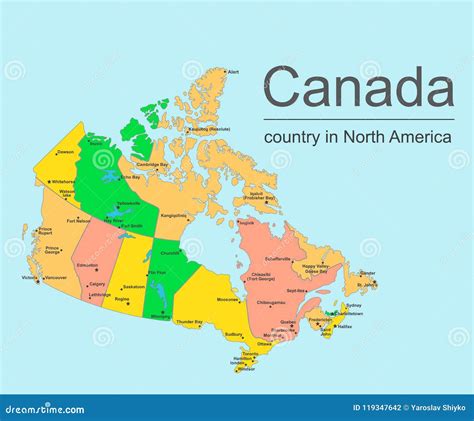 Mapa De Canadá Con Las Provincias Y Las Ciudades Ejemplo Del Vector