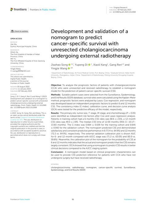 pdf development and validation of a nomogram to predict cancer specific survival with