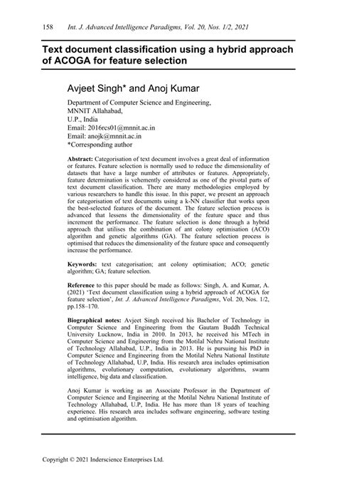 pdf text document classification using a hybrid approach of acoga for feature selection