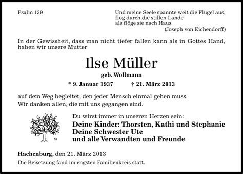 Traueranzeigen von Ilse Müller rz trauer de