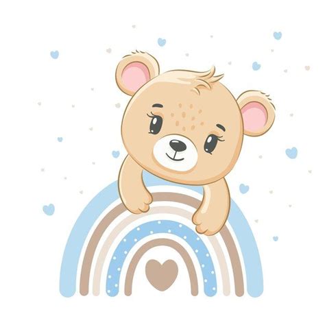 Premium Vector Cute Teddy Bear On A Rainbow Vector Illustration Of A