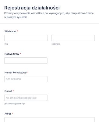 Formularz Rejestracji Działalności Szablon Formularza Jotform