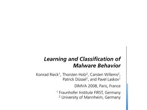 pdf learning and classification of malware behavior · learning based approaches ‣ clustering