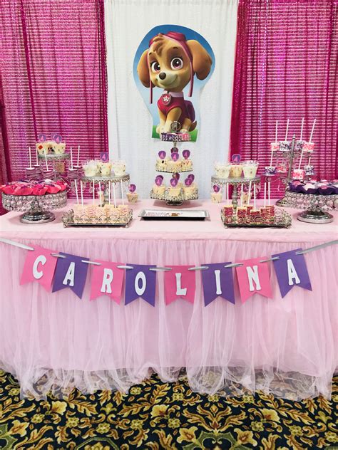 paw patrol skye dessert table Cumpleaños patrulla canina decoracion