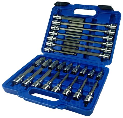 BERGEN Extra Long 30pc HEX BIT Socket Set 1 2 Dr HEX Allen Keys