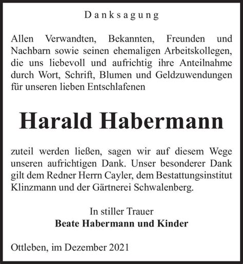 Traueranzeigen Von Harald Habermann Abschied Nehmen De