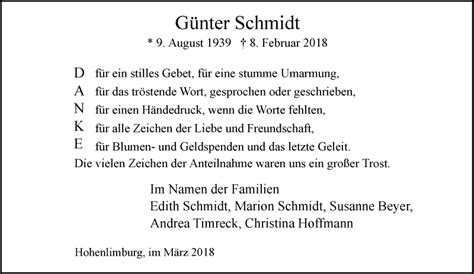 Traueranzeigen von Günter Schmidt Trauer in NRW de