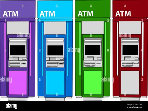Atm Bank Cash Machine On White Background Set Of Atm Machines From