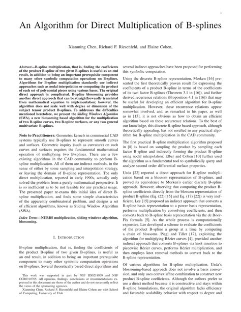 pdf an algorithm for direct multiplication of b splines