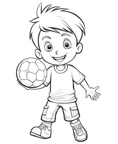 Página para colorear para niños un niño feliz jugando con una pelota