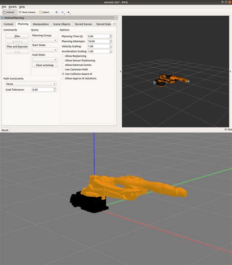 The Robotic Arm In Gazebo Bottom And Rviz With MoveIt Package Top