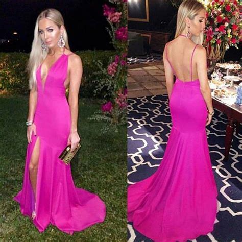 Pink Prom Dresses Mermaid Hot Pink Prom Dress High Slit Dresses Prom