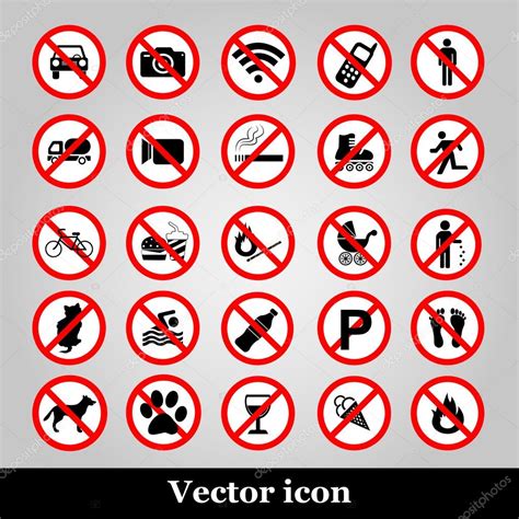 Establecer iconos de prohibición símbolos prohibidos signos de círculo