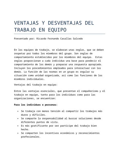 Docx Ventajas Y Desventajas Del Trabajo En Equipo Pdfslide Net