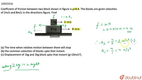 coefficient of friction between two block shown in figure ia `mu 0 4` the blocks are given ve