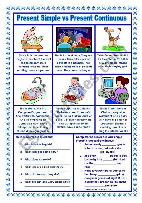 Present Simple Vs Present Continuous Esl Worksheet By Socks NBKomputer