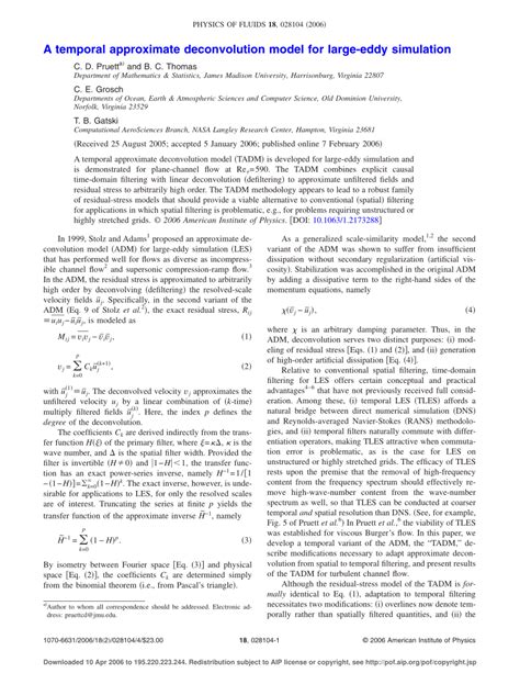 pdf a temporal approximate deconvolution model for large eddy simulation
