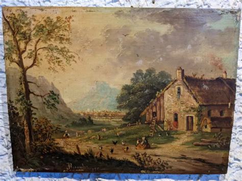 ANCIEN TABLEAU SIGNÉ époque XIXe peinture huile sur panneau scène