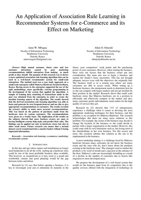 pdf an application of association rule learning in recommender systems for e commerce and its