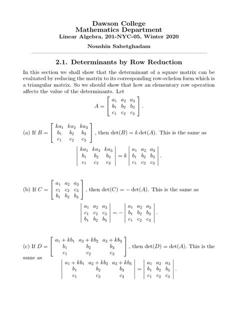 2 2 determinants row reduction pdf matrix mathematics determinant