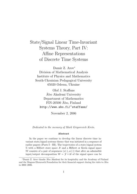 pdf state signal linear time invariant systems theory part iv affine and generalized