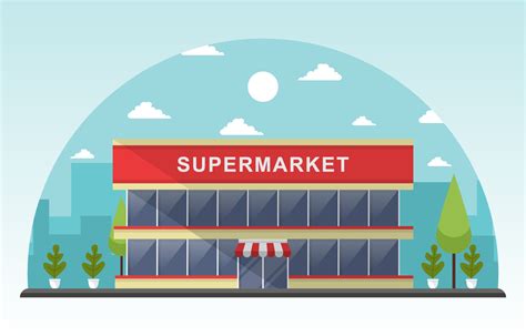 Supermarket Grocery Store In City Flat Illustration 2035066 Vector Art
