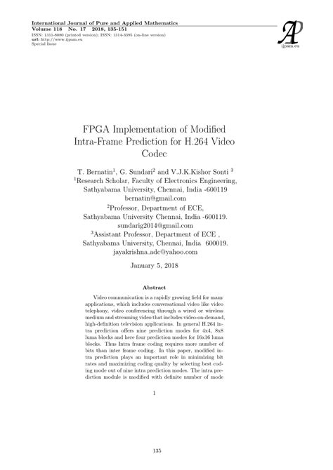 pdf fpga implementation of modified intra frame prediction for h 264 video codec