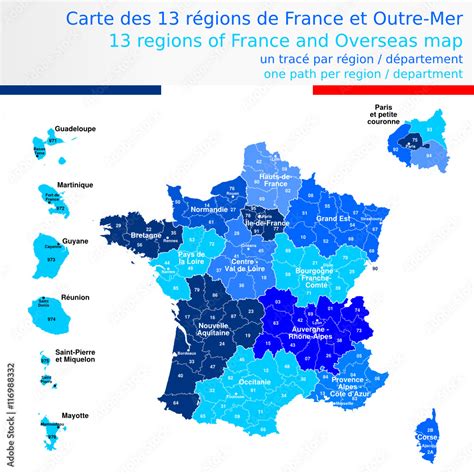 Carte Des R Gions De France Et Outre Mer Bleue Avec Le Nom Des