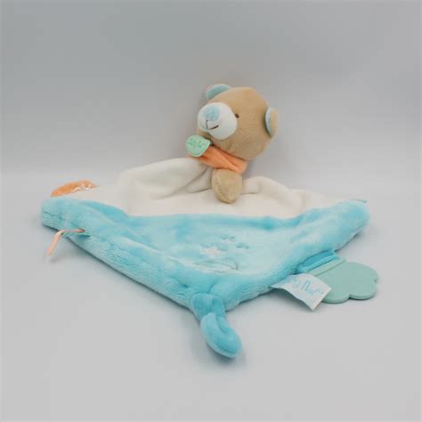 Doudou Plat Ours Blanc Bleu Orange Dentition BABY NAT