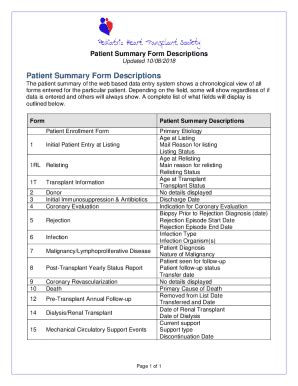 Fillable Online Patient Summary Form Descriptions WBDE Release 1 1 5