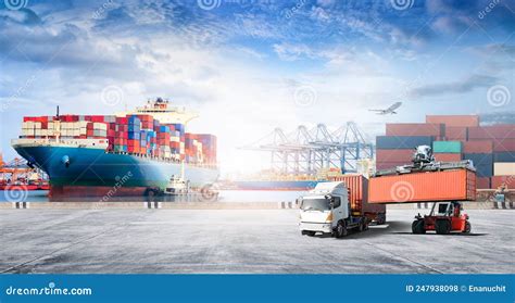 Container Cargo Freight Ship During Discharging At Industrial Port Move