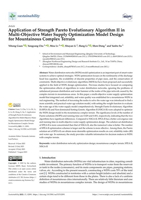 pdf application of strength pareto evolutionary algorithm ii in multi objective water supply