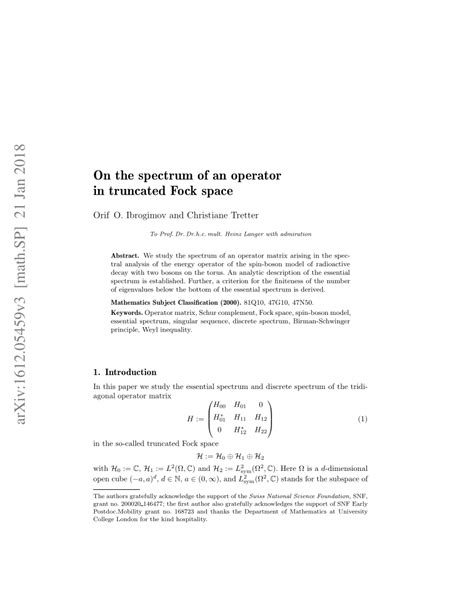 pdf on the spectrum of an operator in truncated fock space