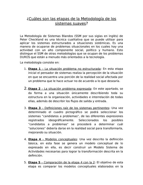 Metodología de los sistemas suaves Cuáles son las etapas de la