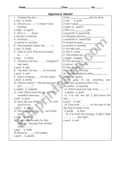 Adjective Or Adverb ESL Worksheet By Panida