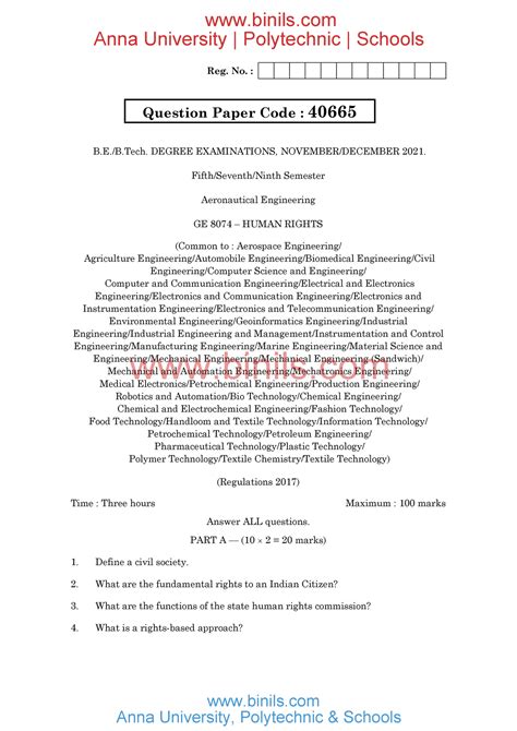 Hr Qp 1 Question Paper Reg No B E B DEGREE EXAMINATIONS