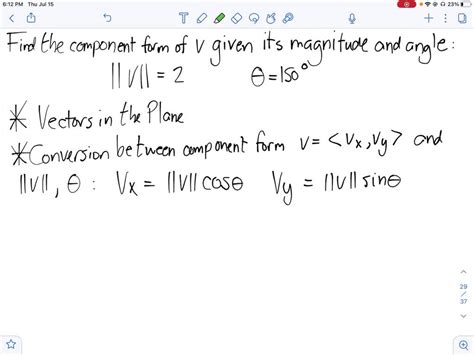 solved find the component form of v given its magnitude and the angle it makes with the positive